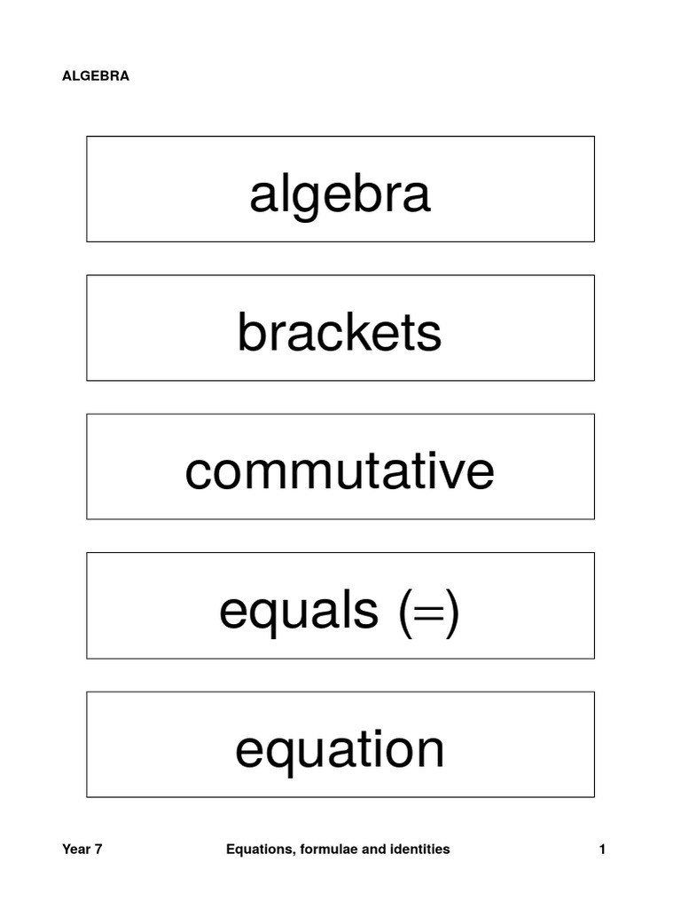Year 7 Algebra - Equations, Formulae and Identities | PDF