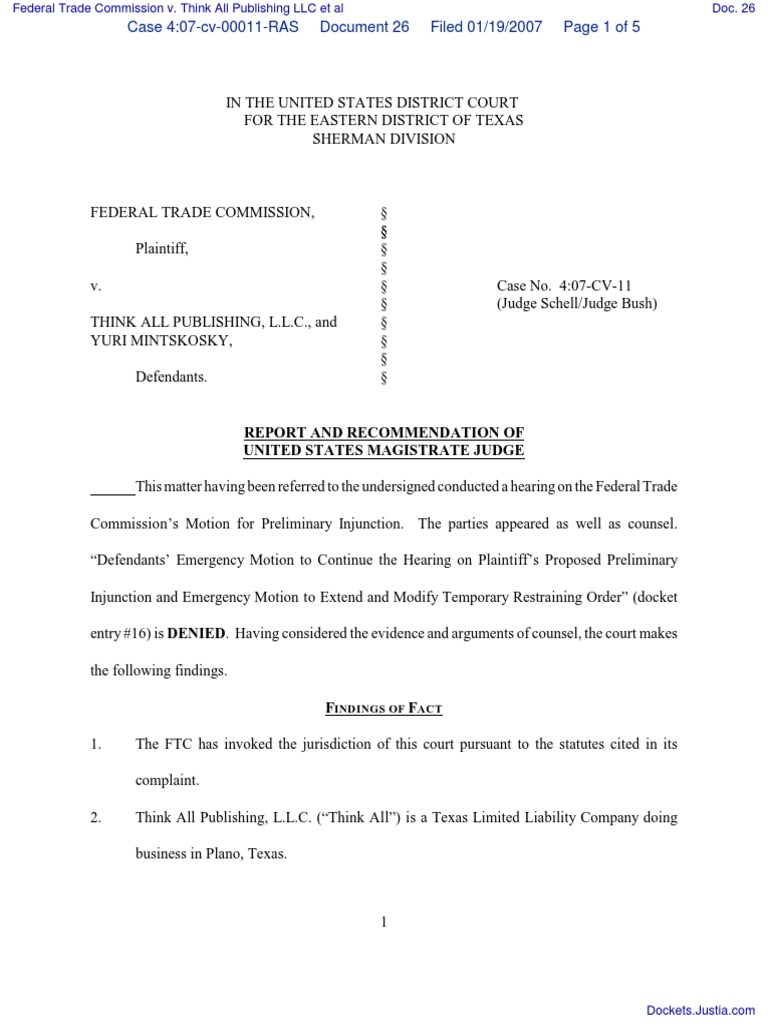 Federal Trade Commission v. Think All Publishing LLC Et Al - Document ...