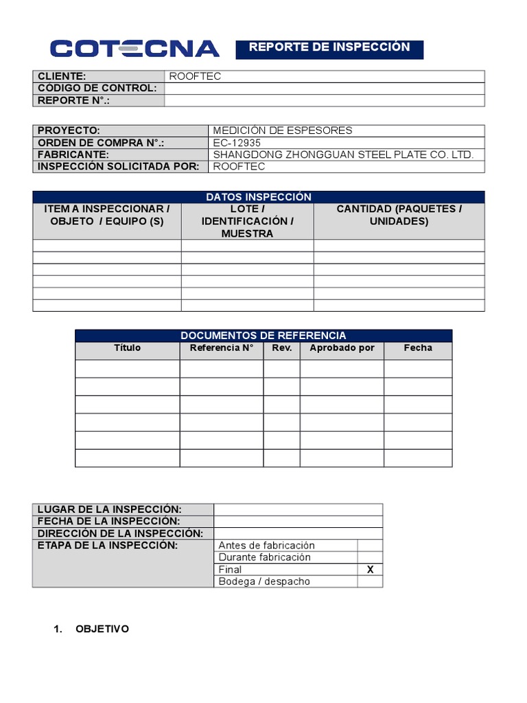 Reporte de Inspección (Plantilla) | PDF