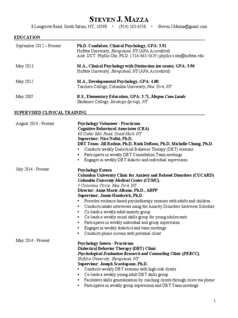 Sample Resume | PDF | Psychotherapy | Attention Deficit Hyperactivity ...