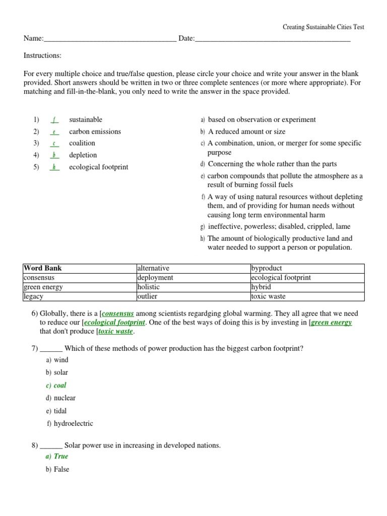Sustainable Cities Test Guide | PDF | Business | Science & Mathematics