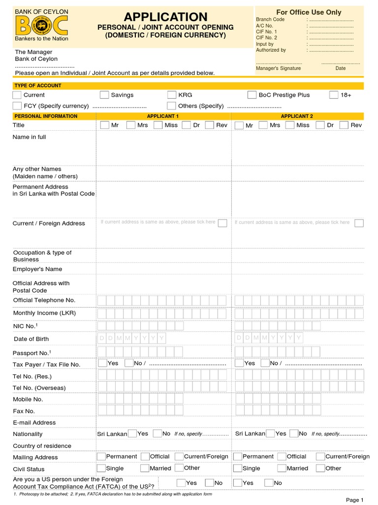BOC AC Opening Form | PDF | Debit Card | Online Banking