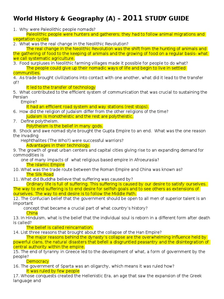 World History & Geography (1st Tri) - 2011 Study Guide | PDF | Age Of ...