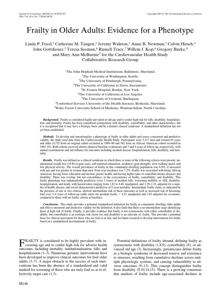 Frailty in Older Adults - Evidence For A Phenotype (Fried 2001) | PDF ...