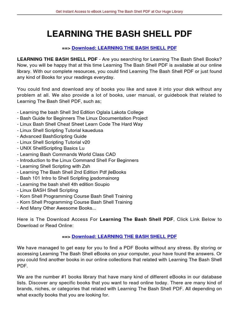 Learning The Bash Shell | PDF | Shell (Computing) | Portable Document ...