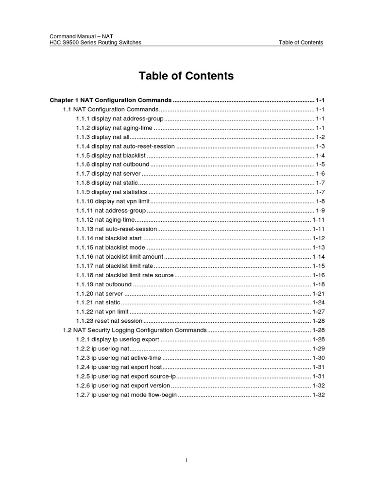 Chapter 1 NAT Configuration Commands