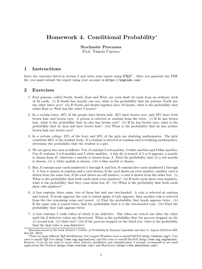 Homework 4. Conditional Probability: 1 Instructions | PDF | Software | Computing