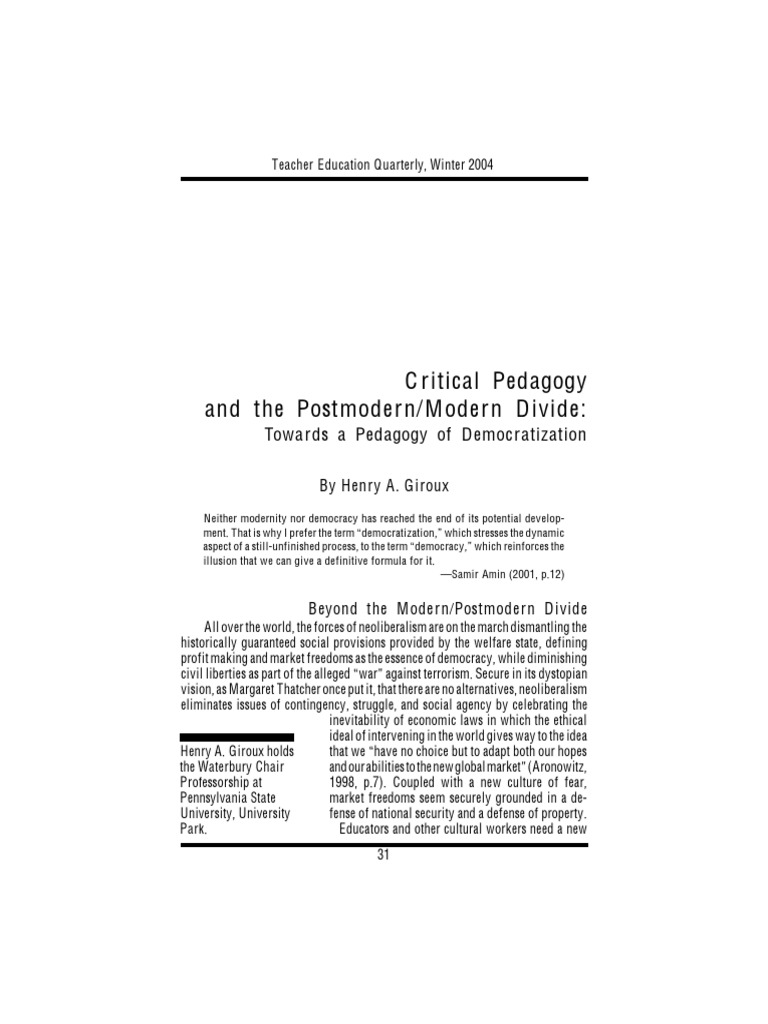 Critical Pedagogy and The Posmodern Modern Divide | PDF | Pedagogy ...
