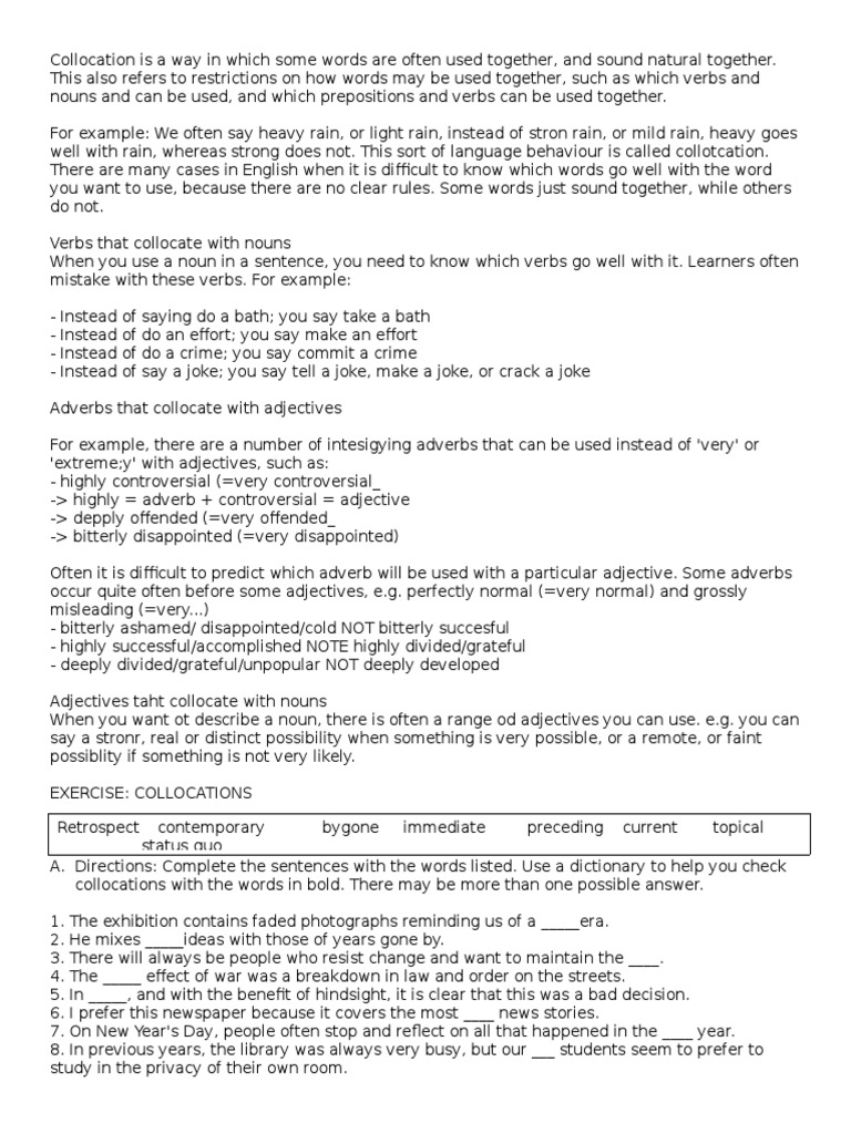 Collocation Exercises | PDF | Adverb | Adjective