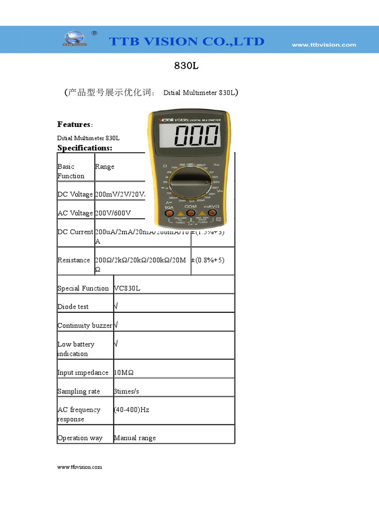 830L Specification | PDF
