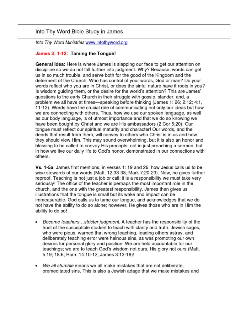 James 3 1-12 | PDF | Jesus | Religious Behaviour And Experience