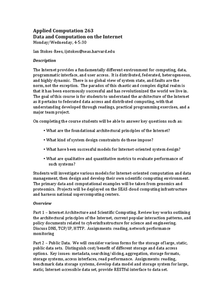 Applied Computation 263 Data and Computation On The Internet | PDF ...