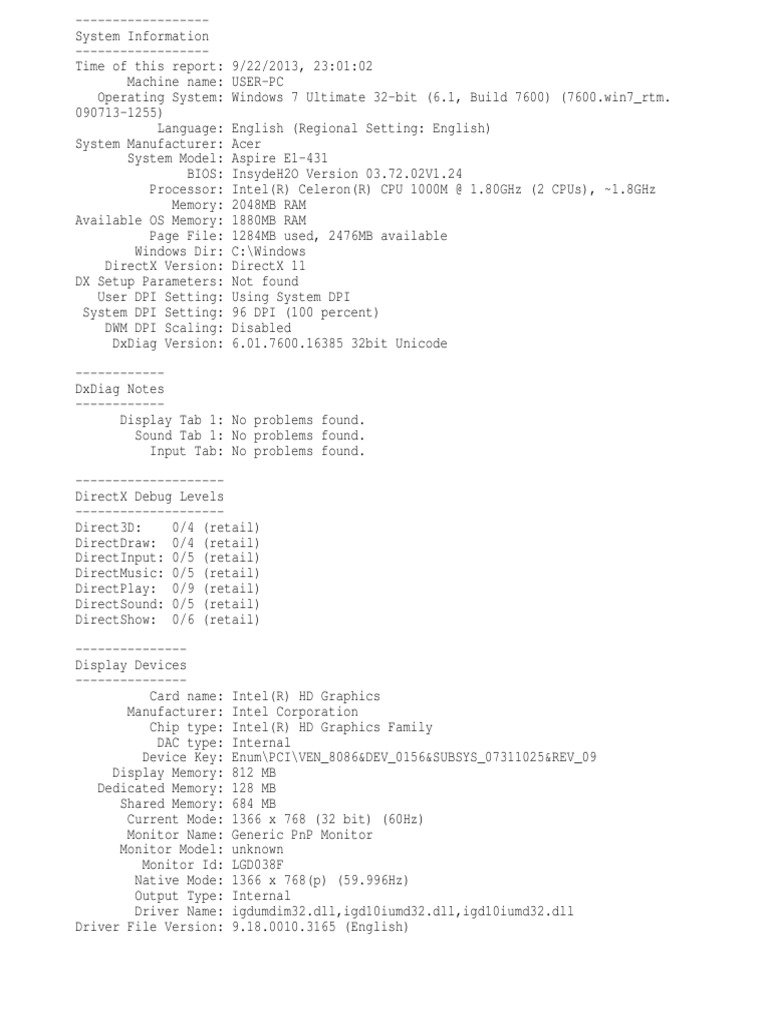 DX Diag | PDF | Device Driver | Codec