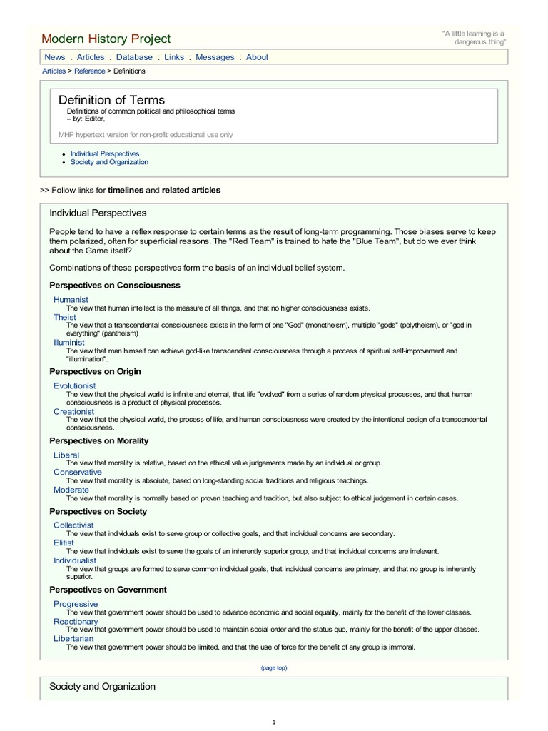 Modern History Definition of Terms | PDF | Collectivism | Transcendence (Religion)