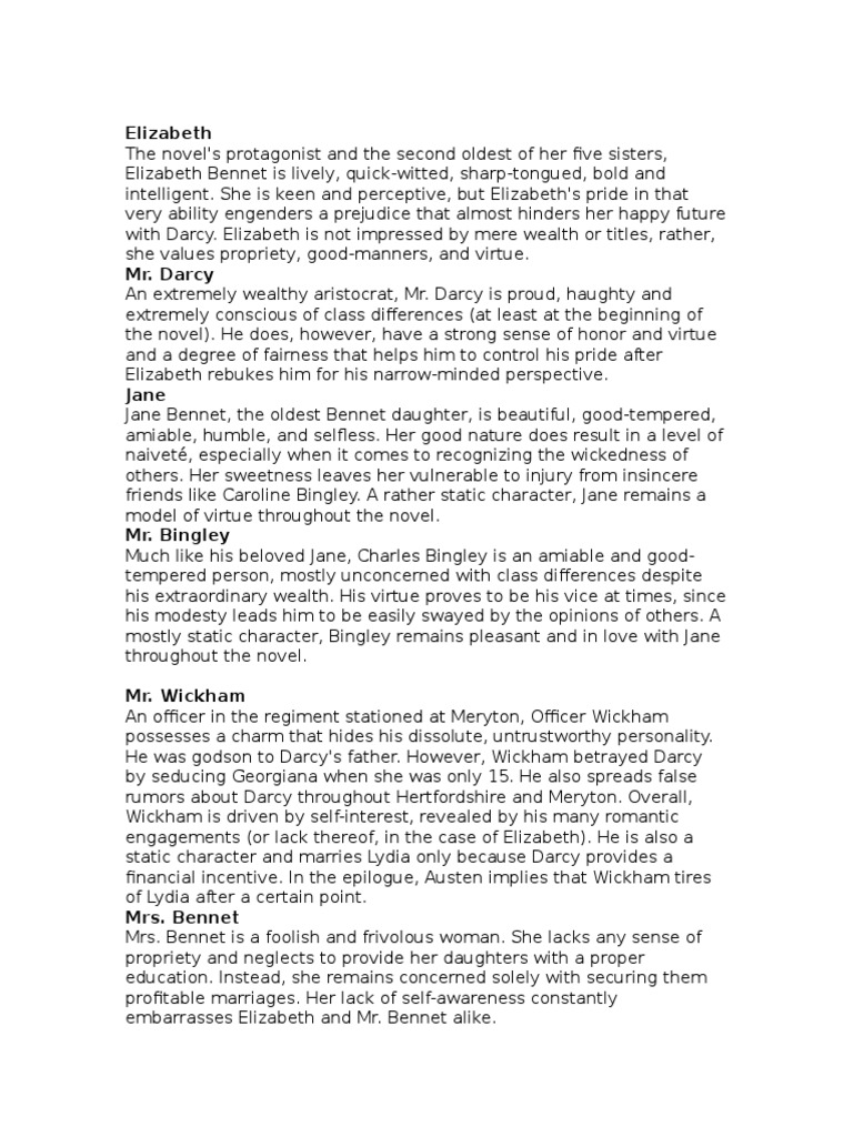 Pride and Prejudice Characters and Themes | PDF | Pride And Prejudice ...