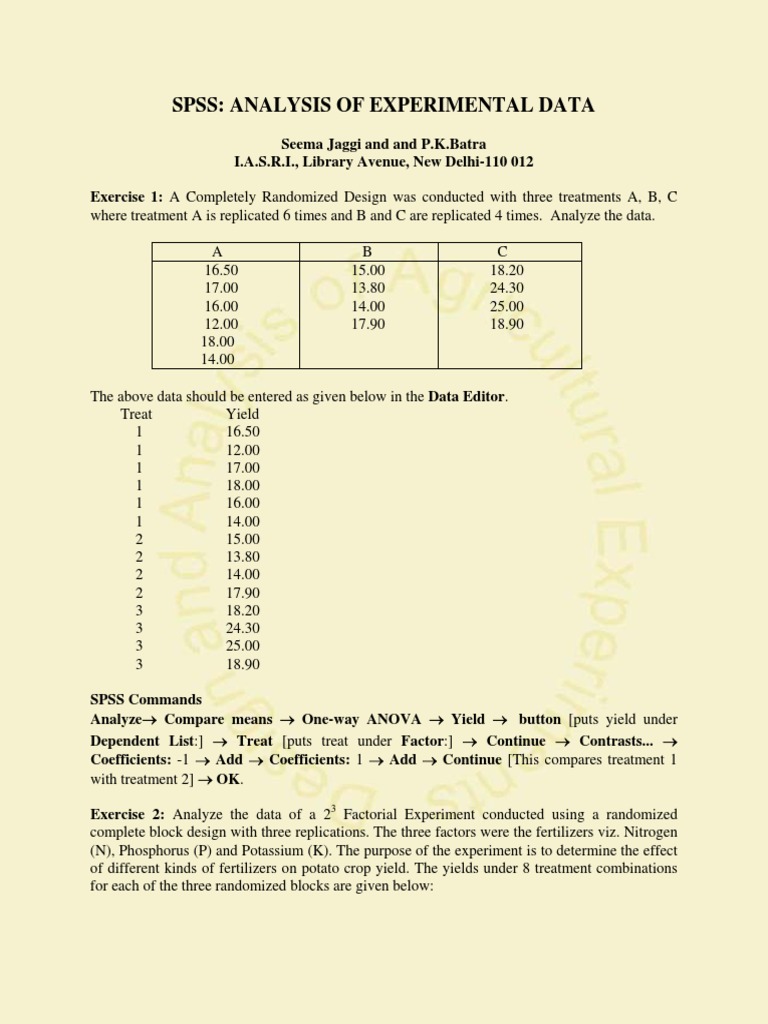 SPSS: Analysis of Experimental Data | PDF | Experiment | Analysis Of Variance