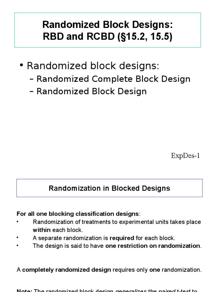 U5 2-RandomizedBlockDesigns | PDF | Analysis Of Variance | Errors And Residuals