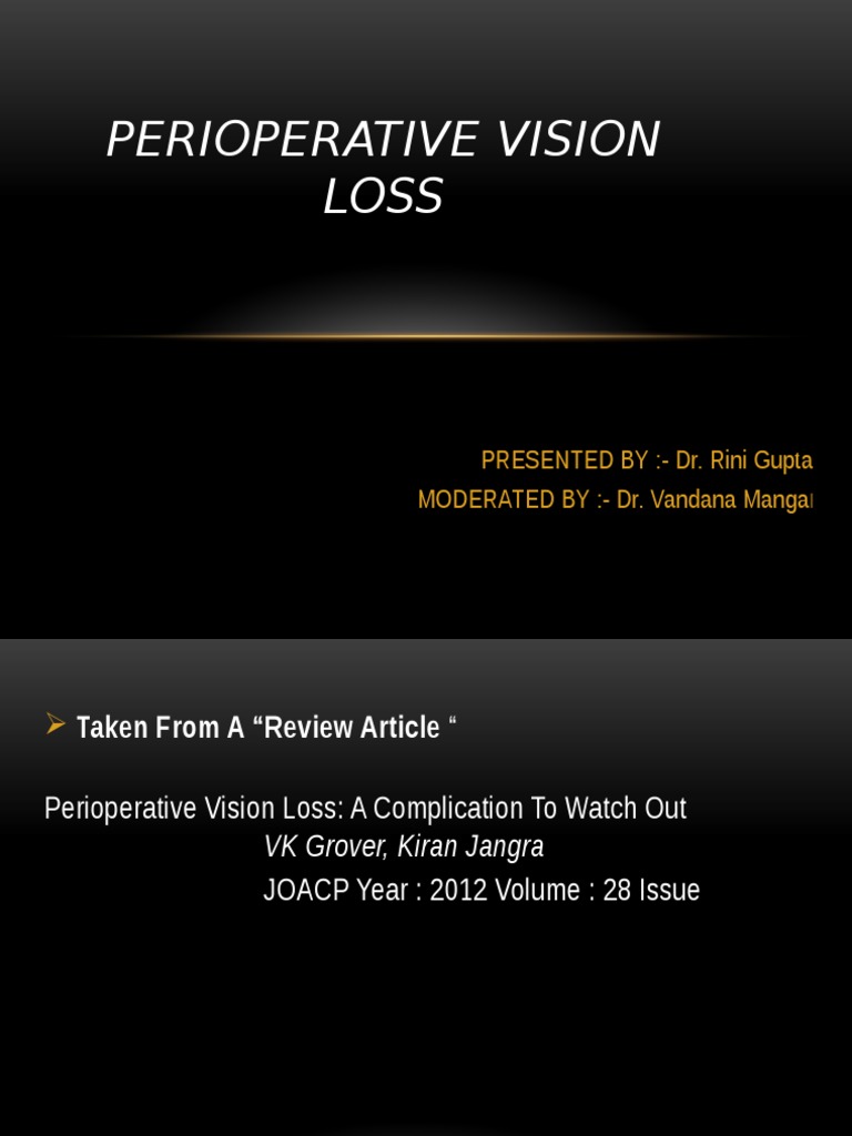 Peri Operative Vision Loss | PDF | Ischemia | Embolism