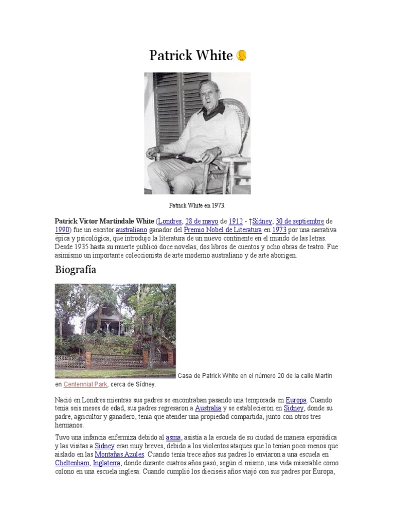 Vida y obra de Patrick White | PDF | Artes (general) | Personas