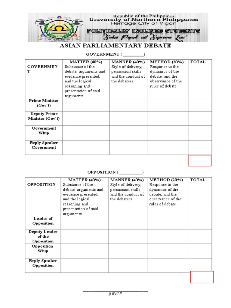 Asian Parliamentary Debate Scoring Guide | PDF | Public Sphere | Government