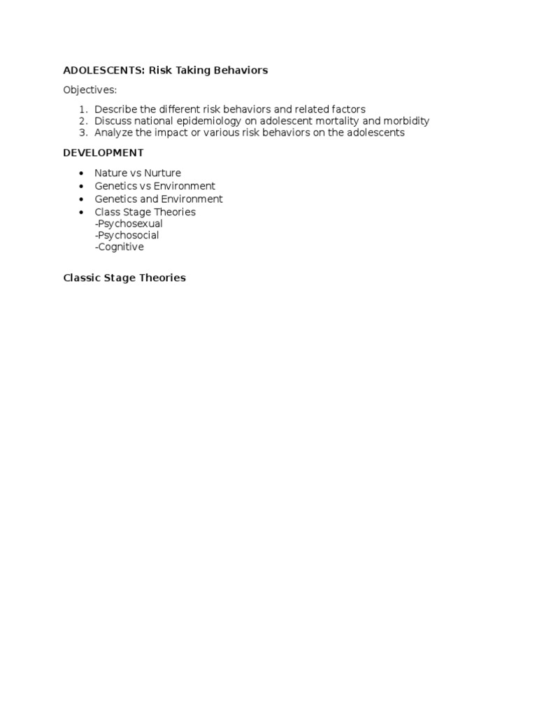 ADOLESCENTS-risk Taking Behavior | PDF | Substance Abuse | Violence