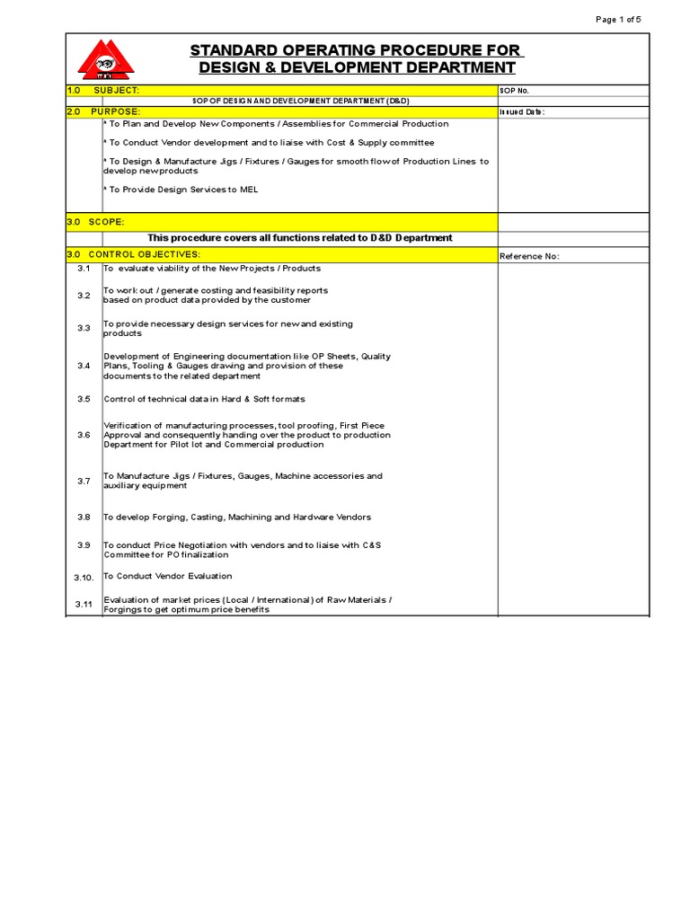 Standard Operating Procedure For Design & Development Department | PDF ...