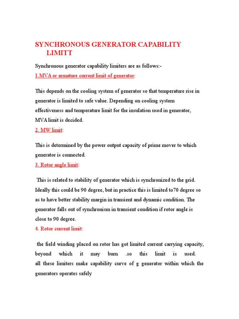 Understanding the Synchronous Generator Capability Curve: Factors that ...