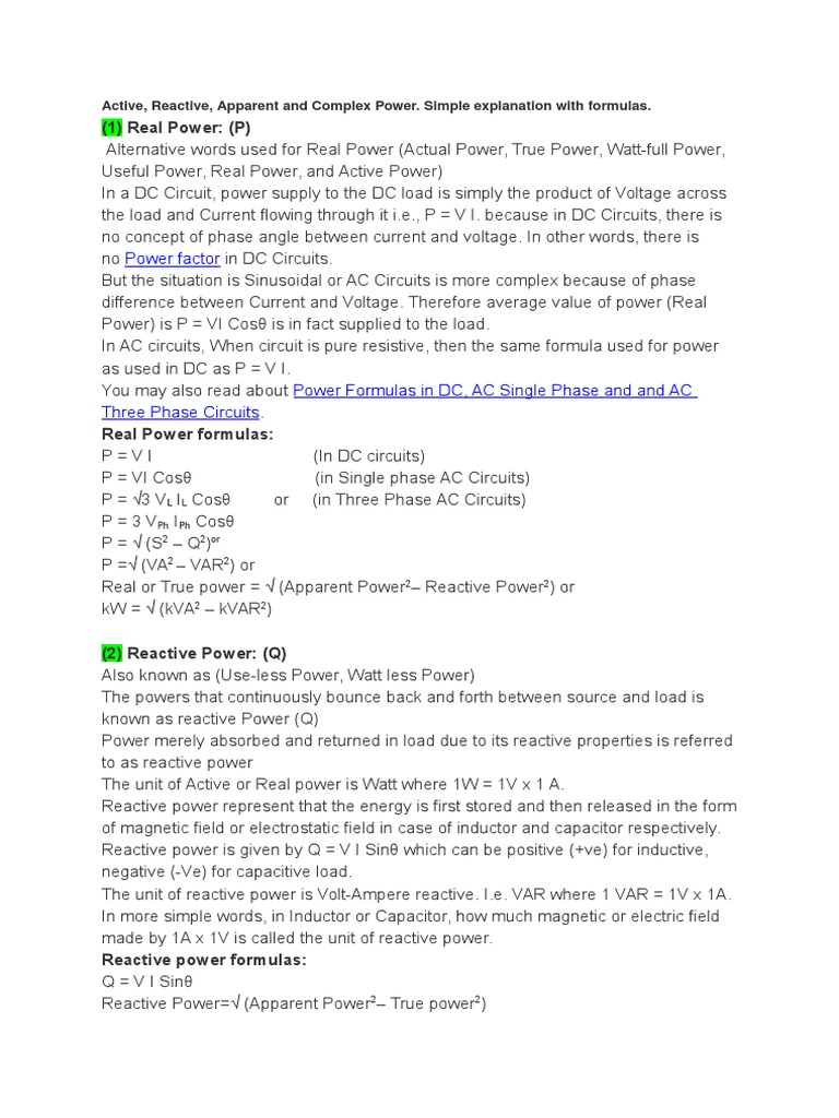 Real Power: (P) | PDF | Ac Power | Capacitor