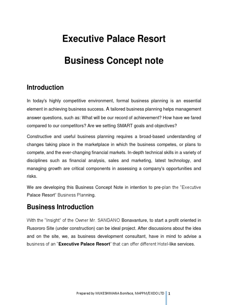 Executive Palace Resort Business Concept | PDF | Rwanda | Tourism