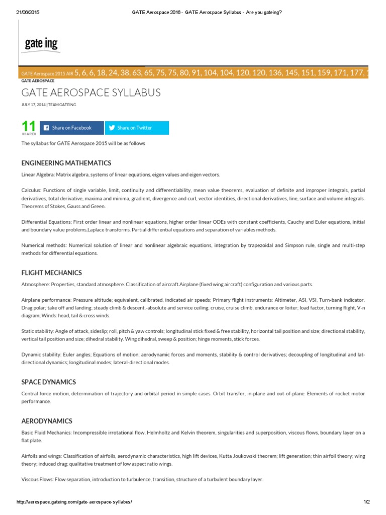 GATE Aerospace 2016 - GATE Aerospace Syllabus - Are You Gateing | PDF ...