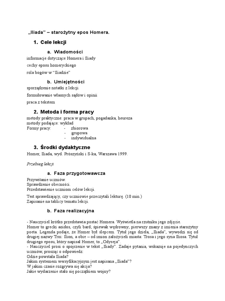 Iliada" - Starożytny Epos Homera | PDF