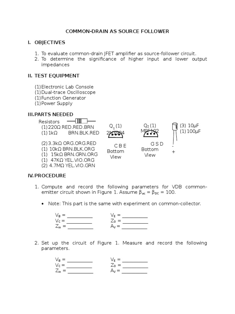Common-Drain JFET Source Follower Guide | PDF
