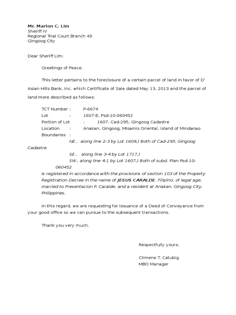 Request Letter For Conveyance | PDF | Law