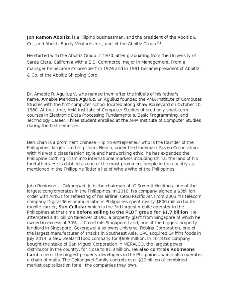Jon Ramon Aboitiz | PDF | Philippines | Companies