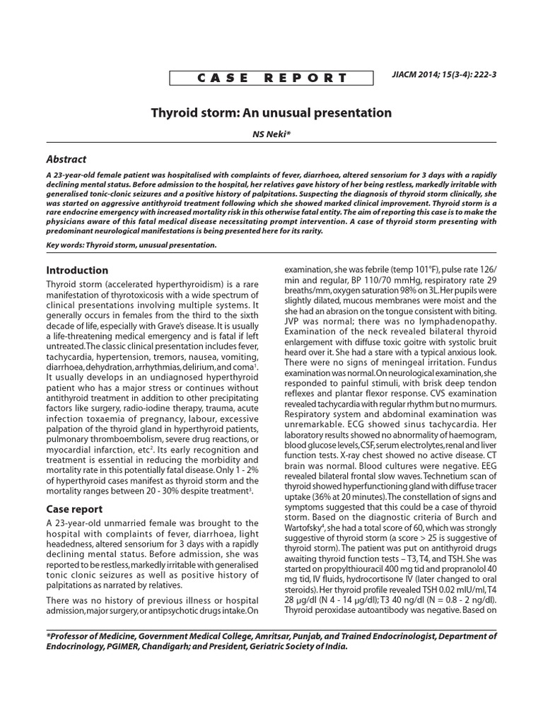 Thyroid Storm: An Unusual Presentation: Case Report | PDF ...
