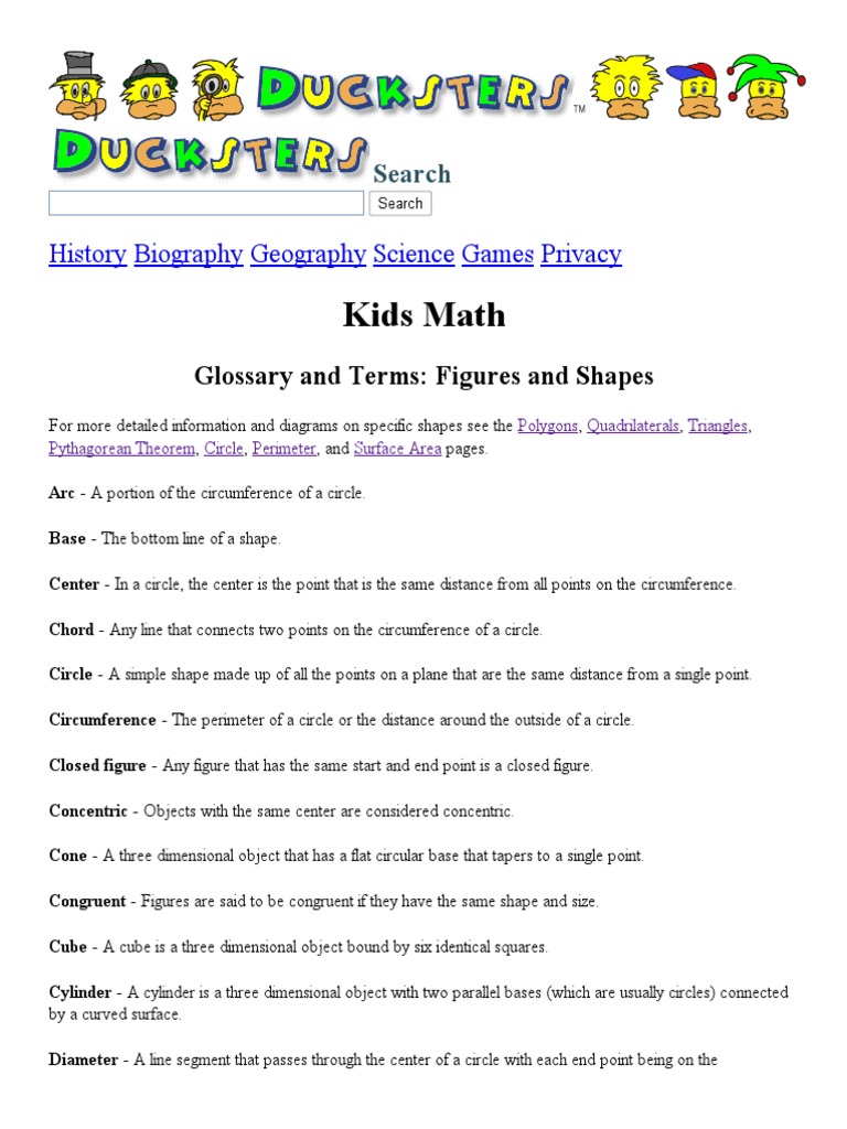 Kids Math - Figures and Shapes Glossary and Terms | PDF | Circle | Triangle