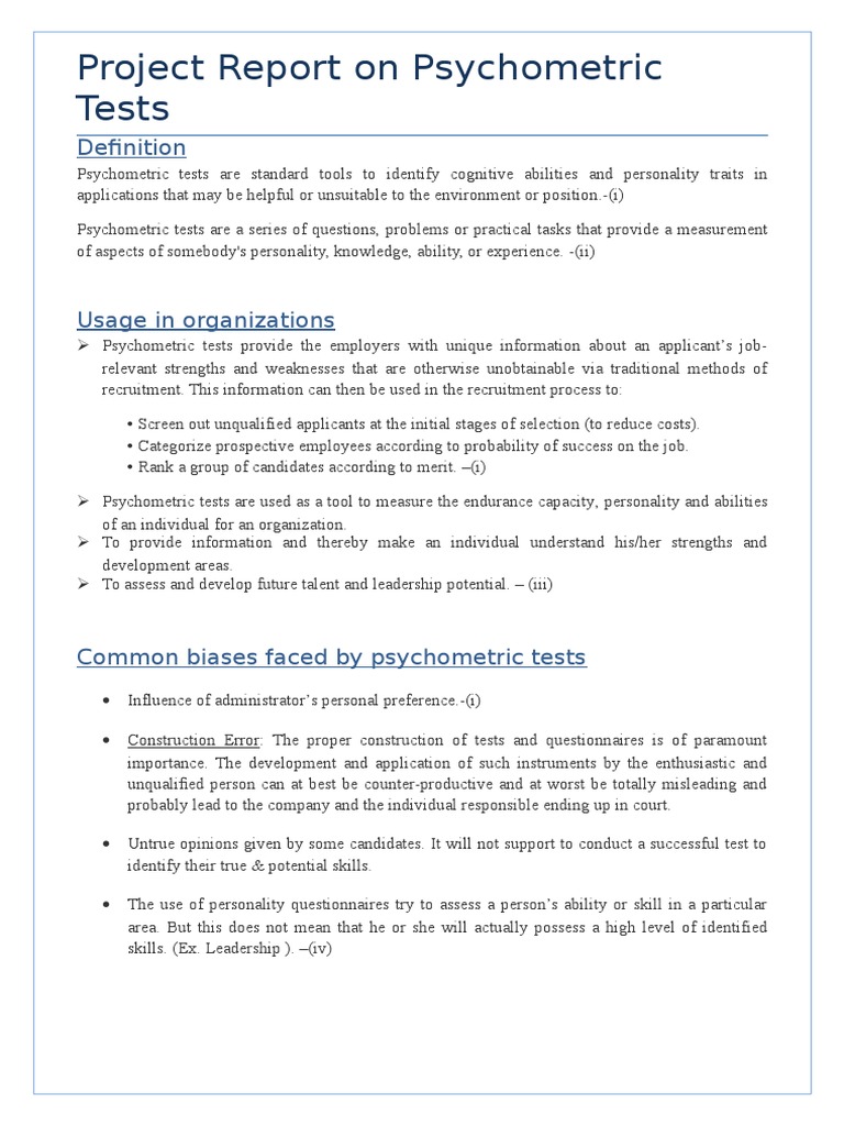 Psychometric Tests | PDF | Psychometrics | Recruitment