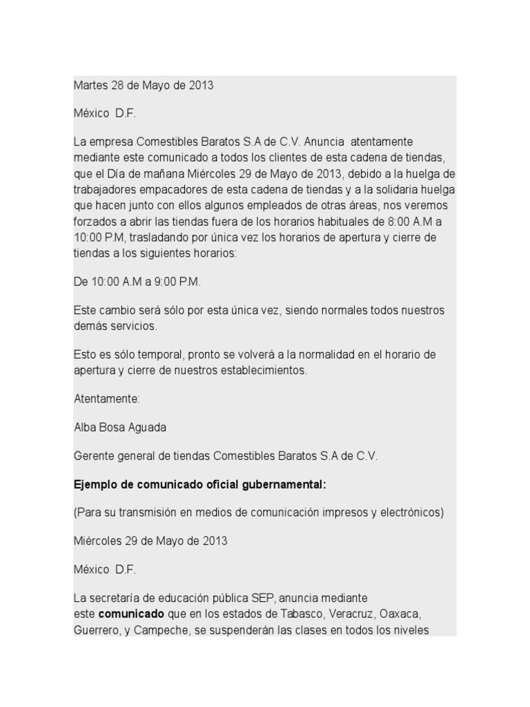 Ejemplos de Comunicados Pro | PDF