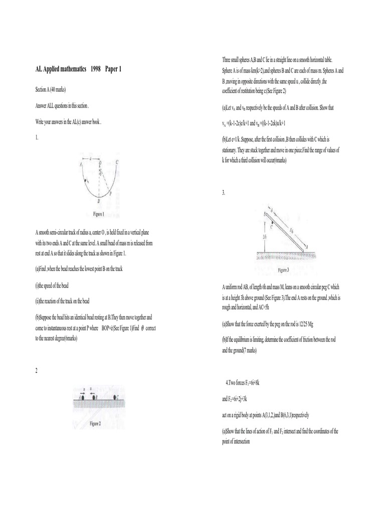 AL Applied Mathematics 1998 Paper1+2 (E) | PDF | Force | Normal ...