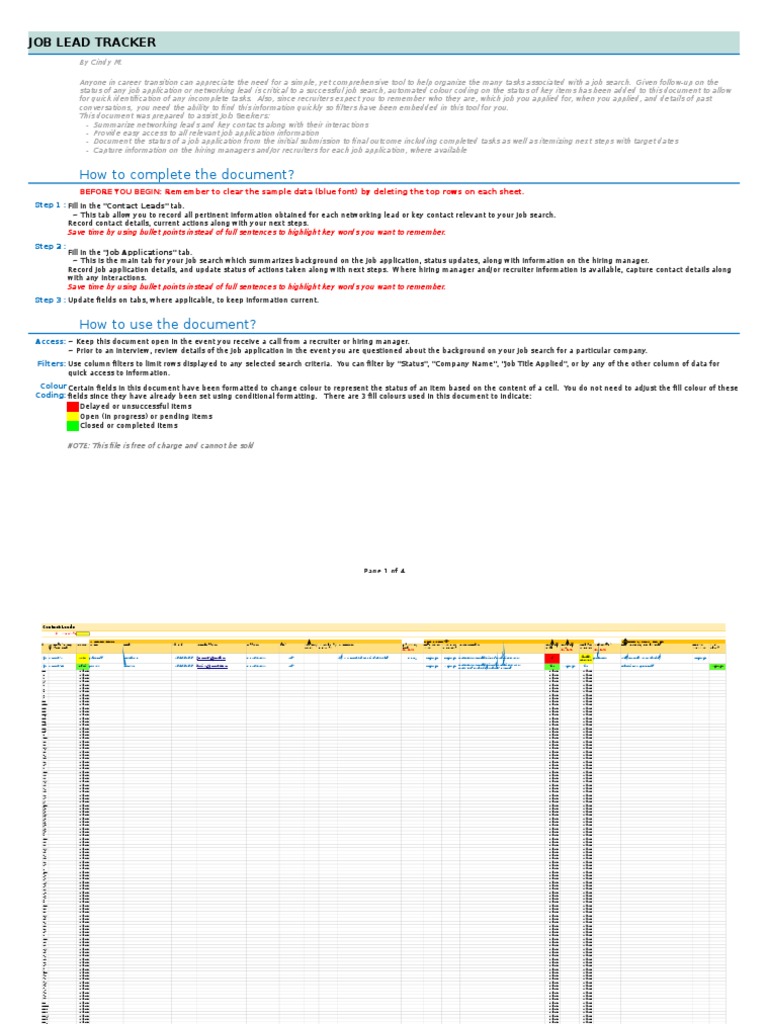 Job Search Lead Tracker Template | PDF | Job Hunting | Recruitment