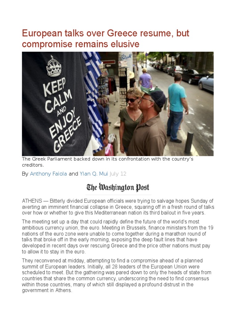 European Talks Over Greece Resume, But Compromise Remains Elusive - Odt ...