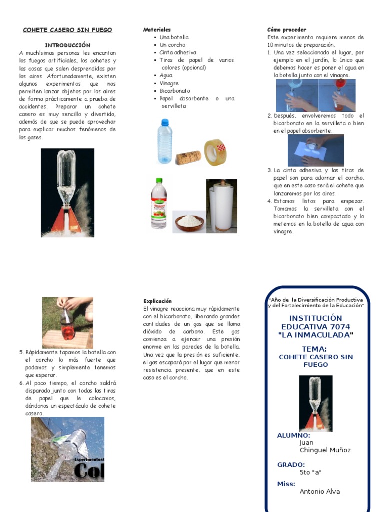 Triptico Experimento COHETE CASERO SIN FUEGO La Inmaculada