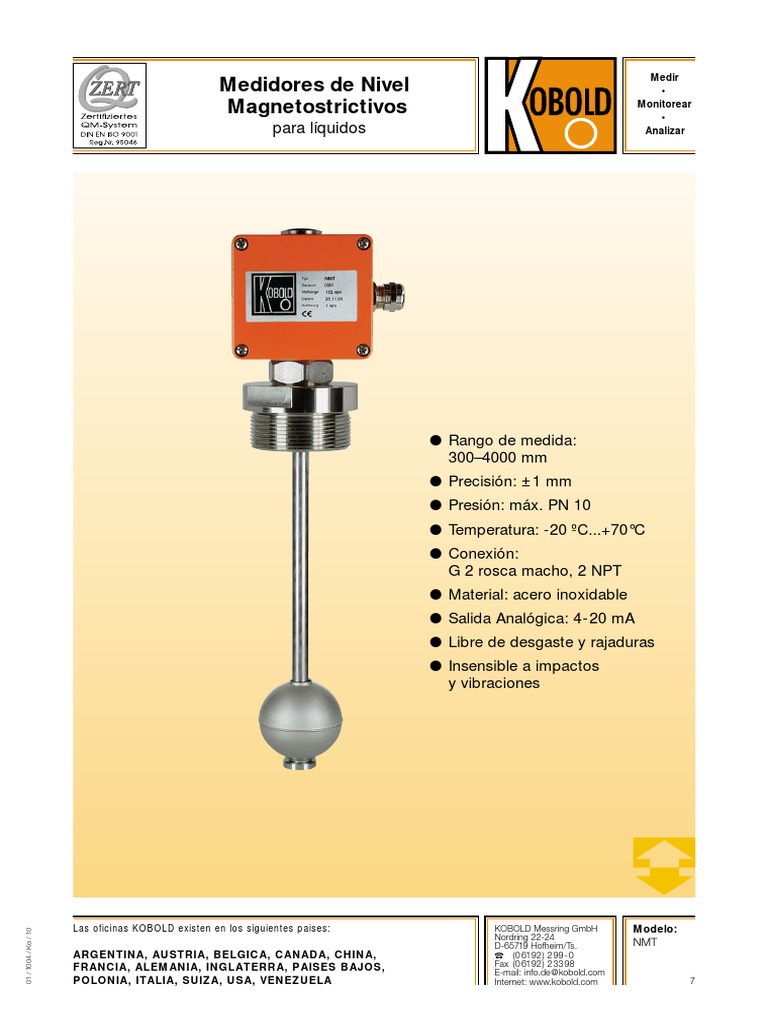 Sensore de Nivel Magnetoestrictivos Kobold Brochur | PDF | Campo ...