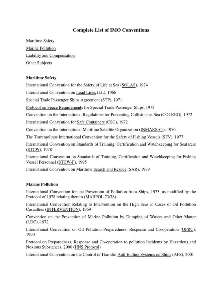 Complete List of IMO Conventions | PDF