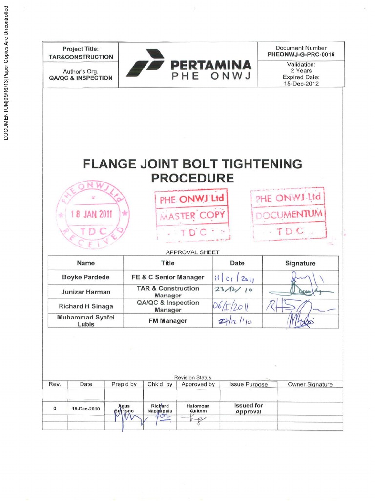 Flange Joint Bolt Tightening Procedure | Nut (Hardware) | Screw