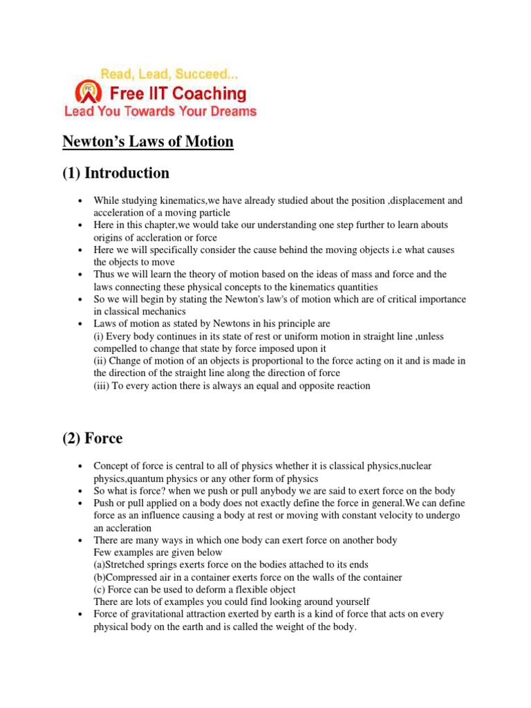 Newton's Laws of Motion | PDF | Newton's Laws Of Motion | Force