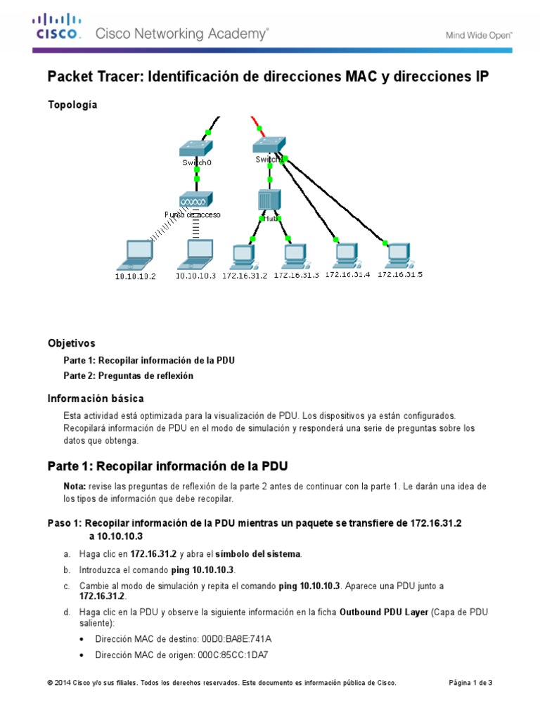 5.1.4.4 Packet Tracer - Identify MAC and IP Addresses Instructions 12 | PDF | Enrutador ...