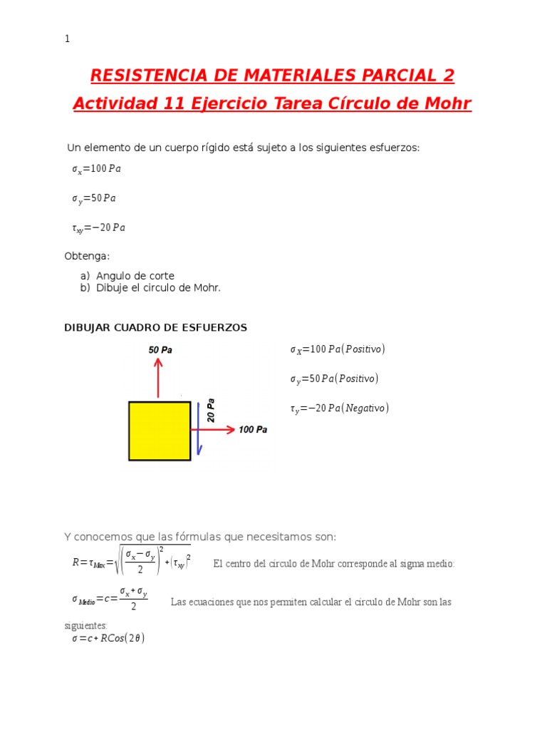 RM P2 Actividad 11 Ejercicio Tarea Circulo de Mohr | PDF