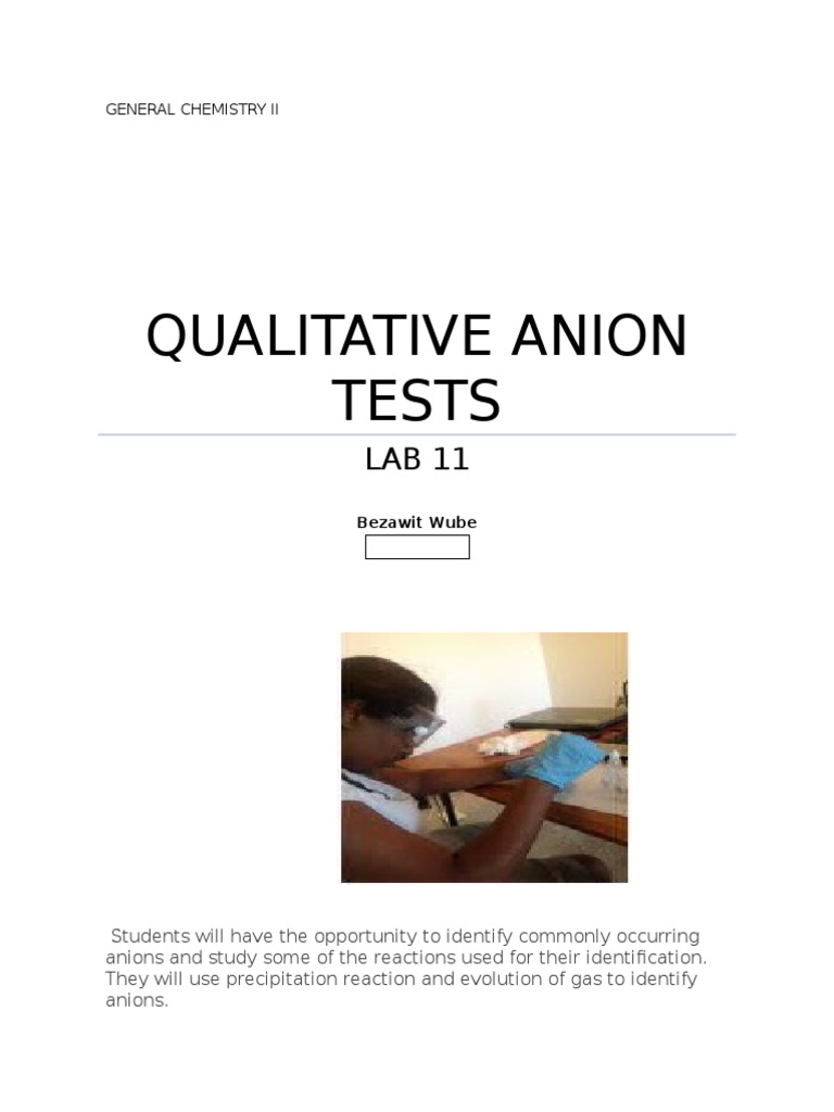 Qualitative Anion Tests Lab Guide | PDF | Precipitation (Chemistry) | Acid