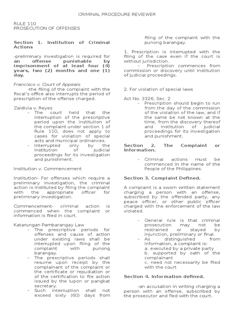 Rule 110 Reviewer | PDF | Prosecutor | Conspiracy (Criminal)